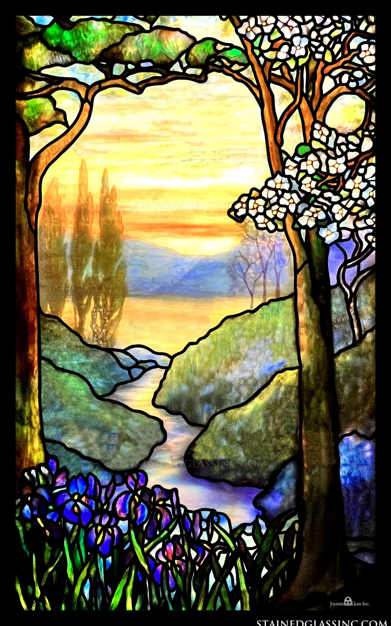 "Sunset Stream" Stained Glass Window