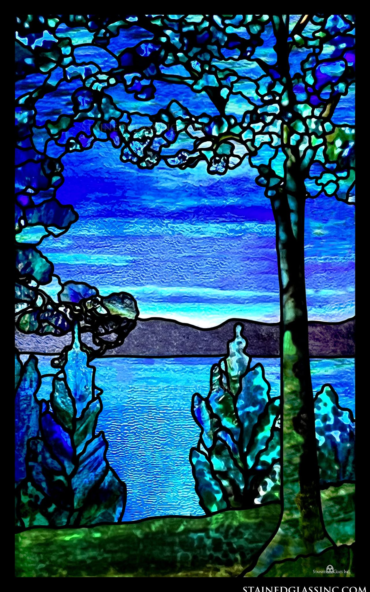 "Night at the Lake" Stained Glass Window