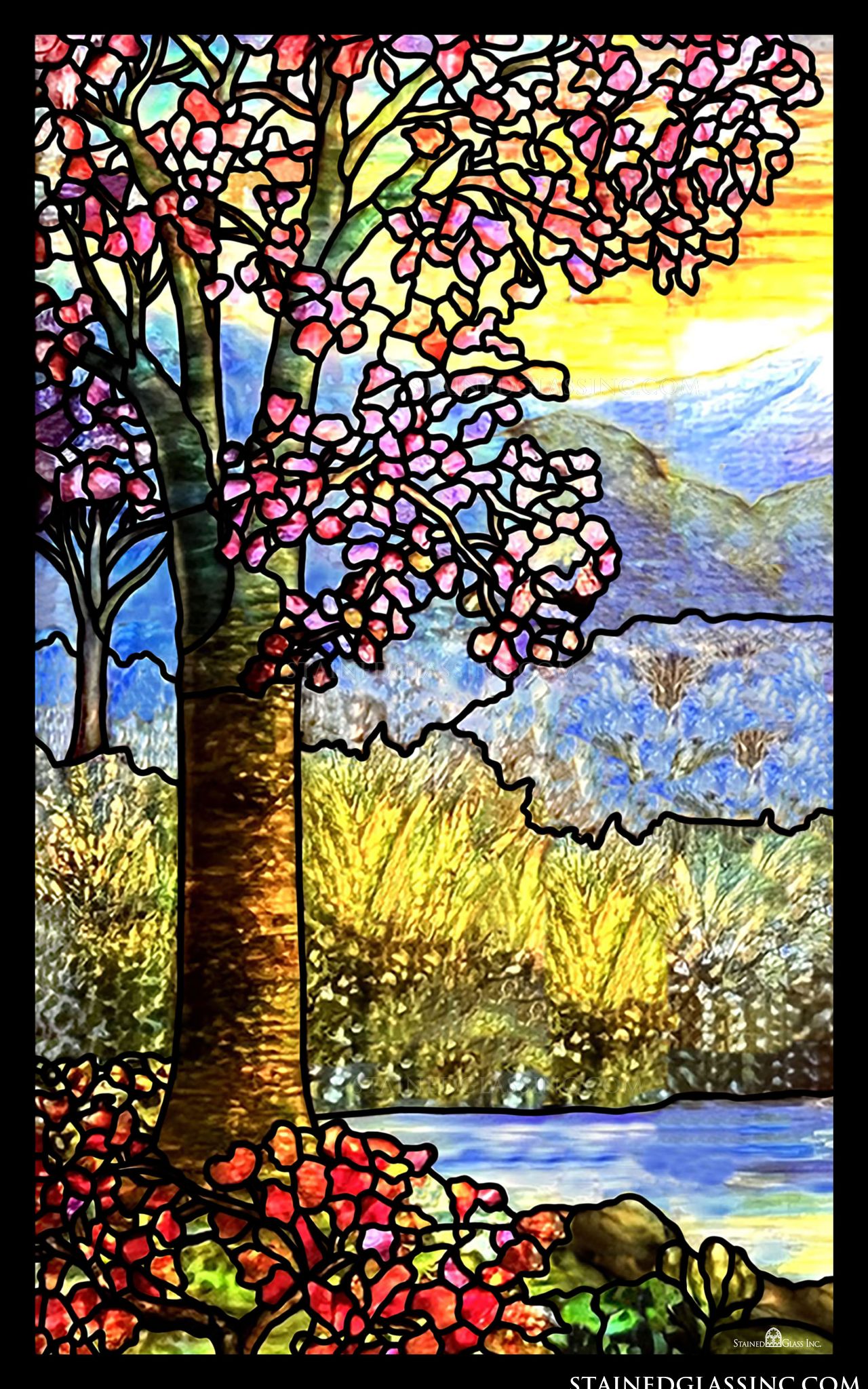 "Scarlet Trees" Stained Glass Window
