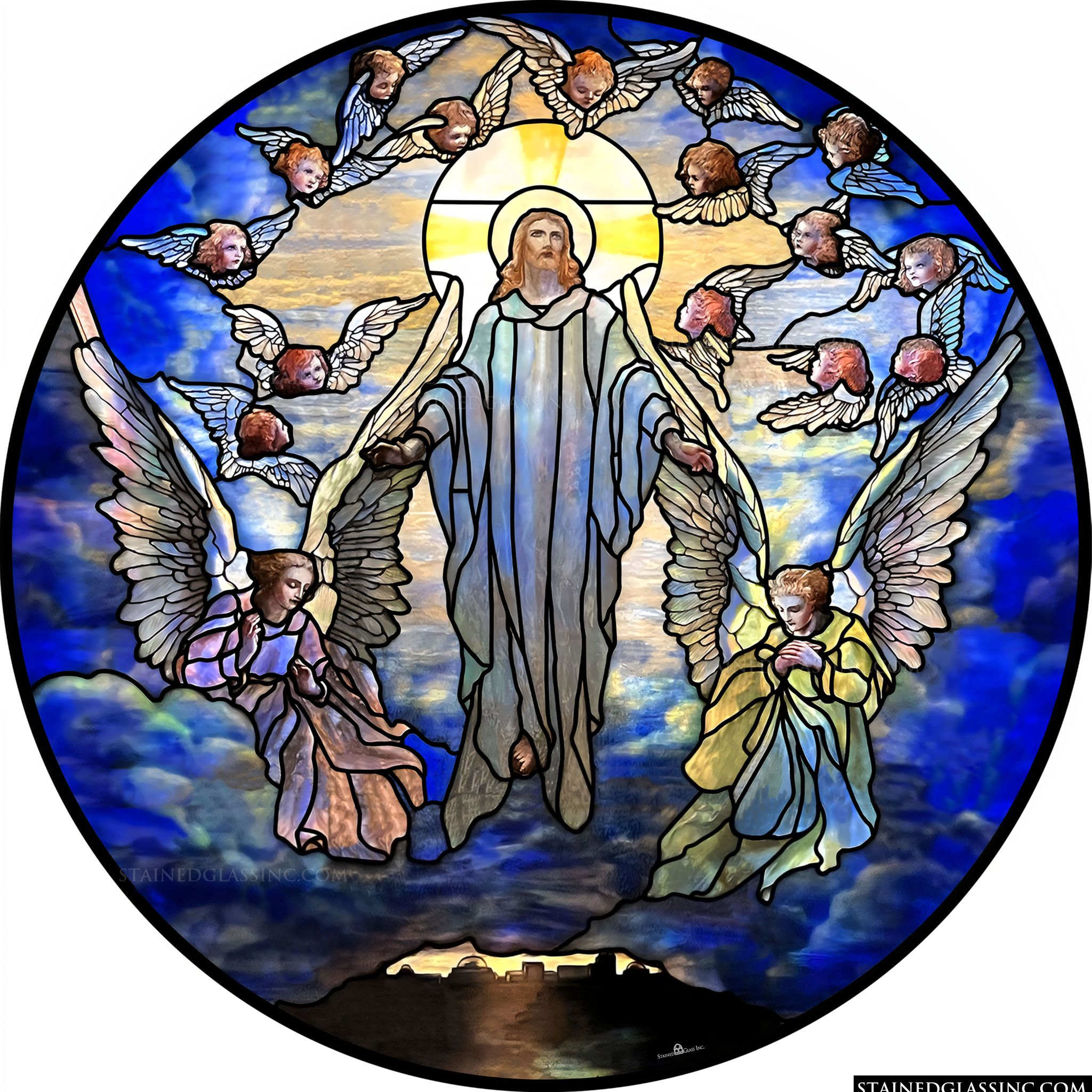 "Angels and the Ascension" Religious Stained Glass Window