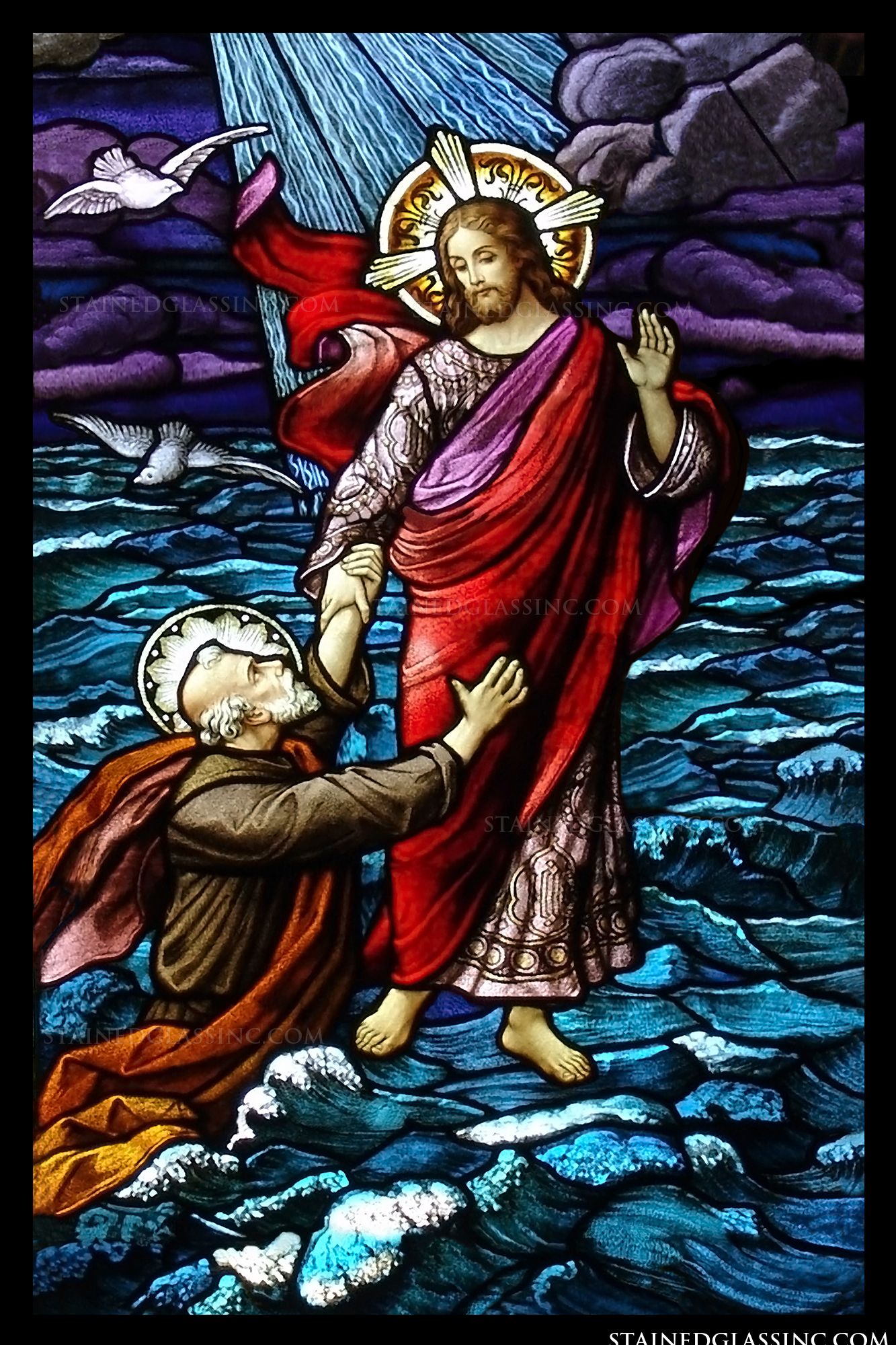 "Saving Peter" Religious Stained Glass Window